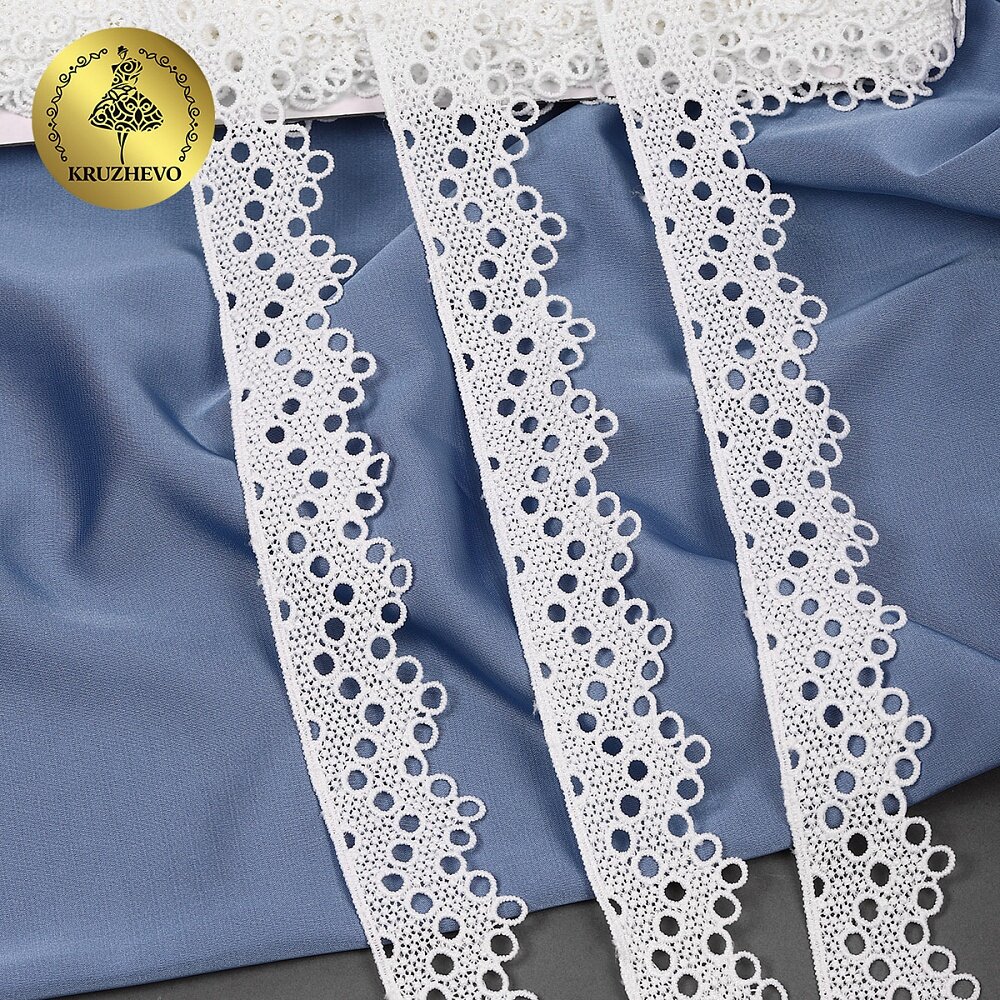 Кружево Kruzhevo гипюр, матовая нить, ширина 30 мм, белое, 13,71 м