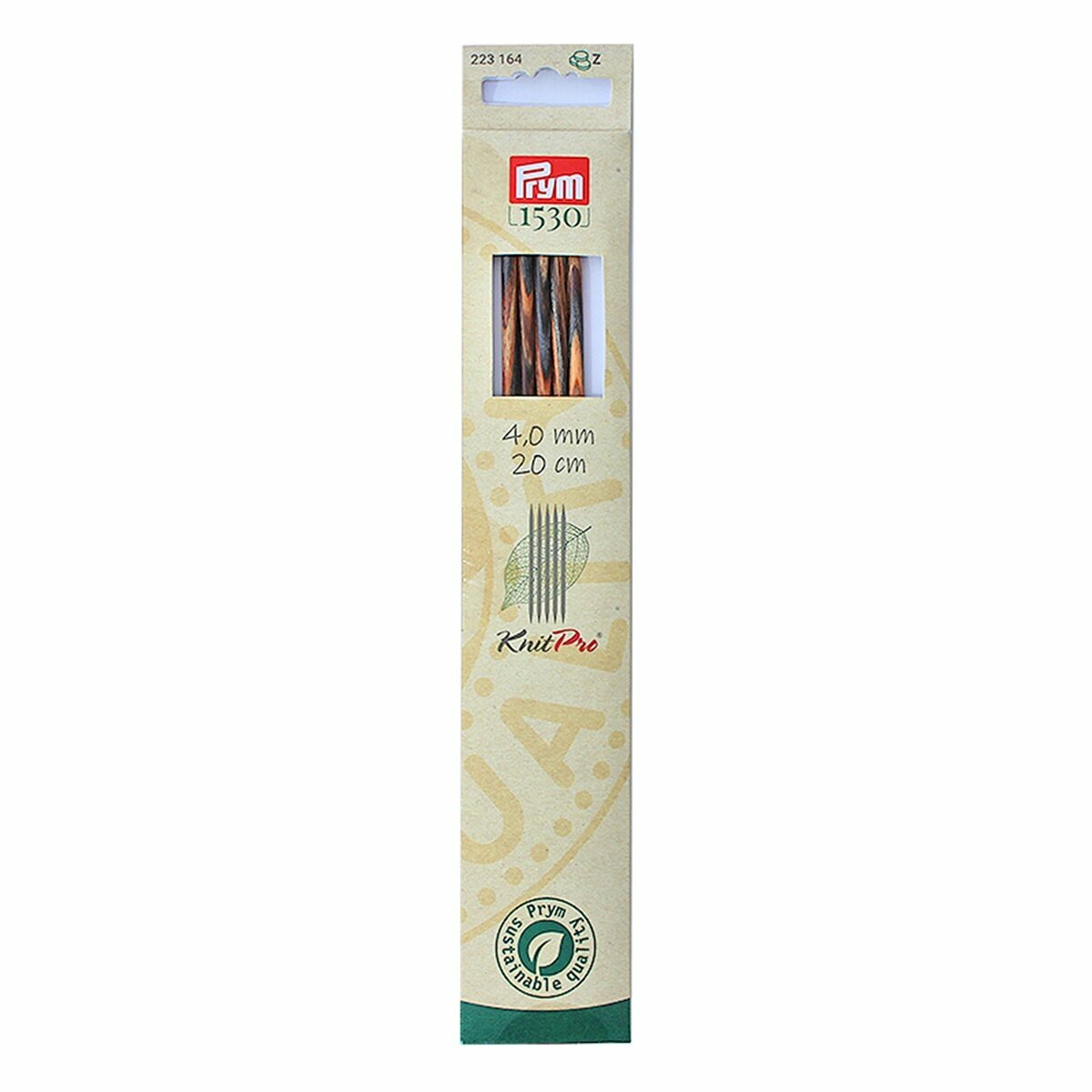 Спицы PRYM "Natural", чулочные, береза, диаметр 4 мм, 20 см, 5 шт (223164)