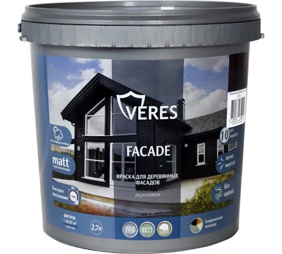 Краска акрил. универсальная "Veres" Facade горький шоколад, мат, 2,7 л,