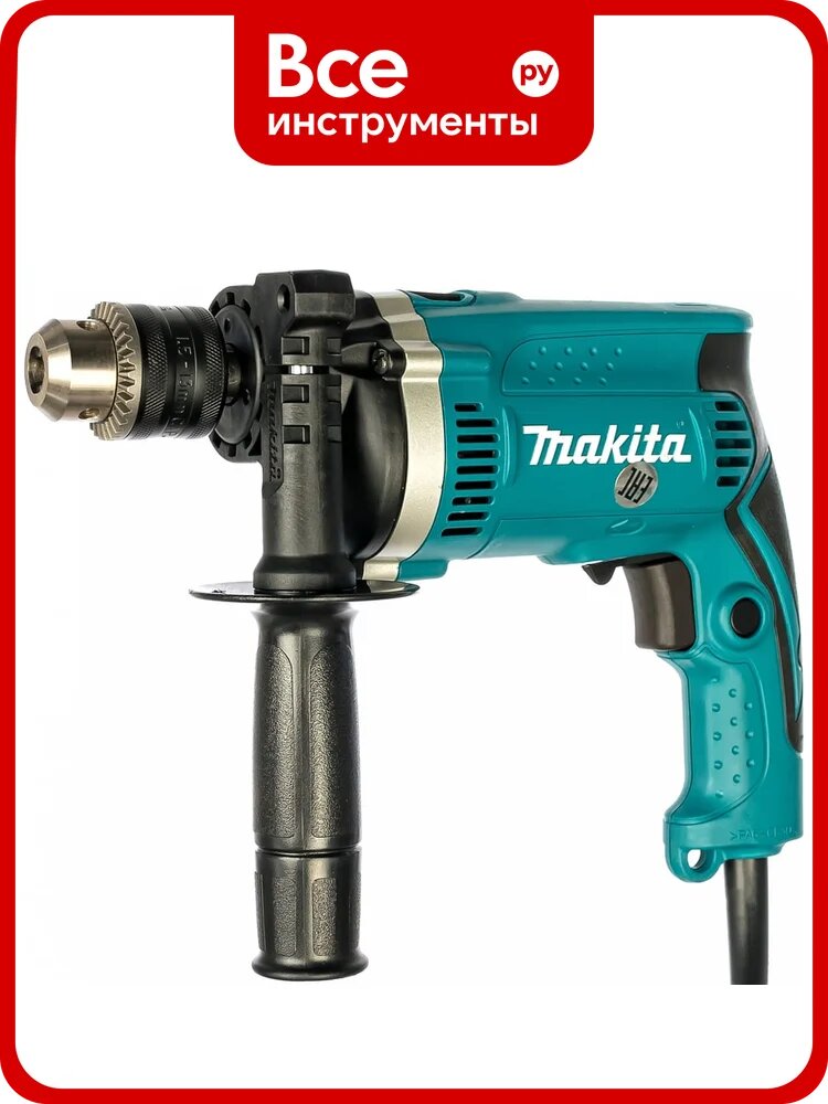 Ударная дрель Makita HP1630K с реверсом, щеточным двигателем, ключевой патрон, одноступенчатая регулировка оборотов