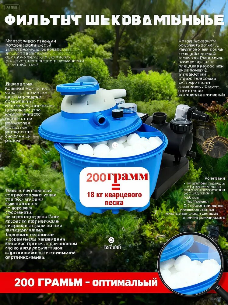 Наполнитель/ шарики для песочных фильтров, 200 г, Фильтрация сточных вод плавательных бассейнов