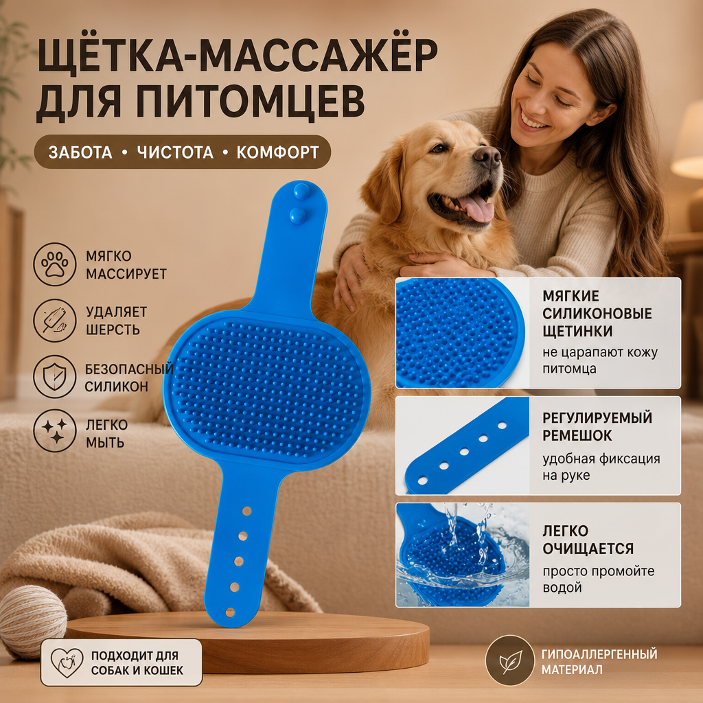 Профессиональная щетка для груминга питомцев, профессиональный уход, массажный эффект