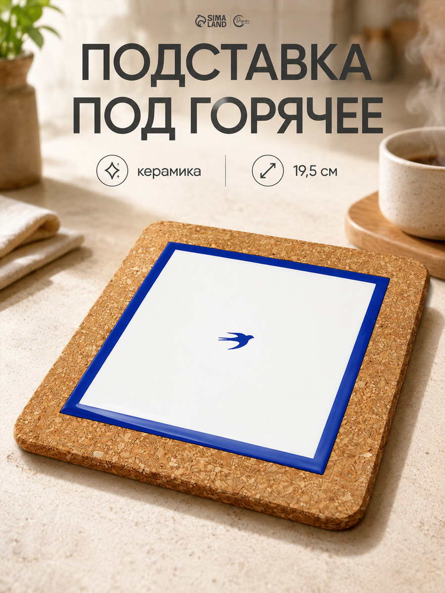 Подставка под горячее Дорого внимание "Ласточка", керамика, 19,5 см