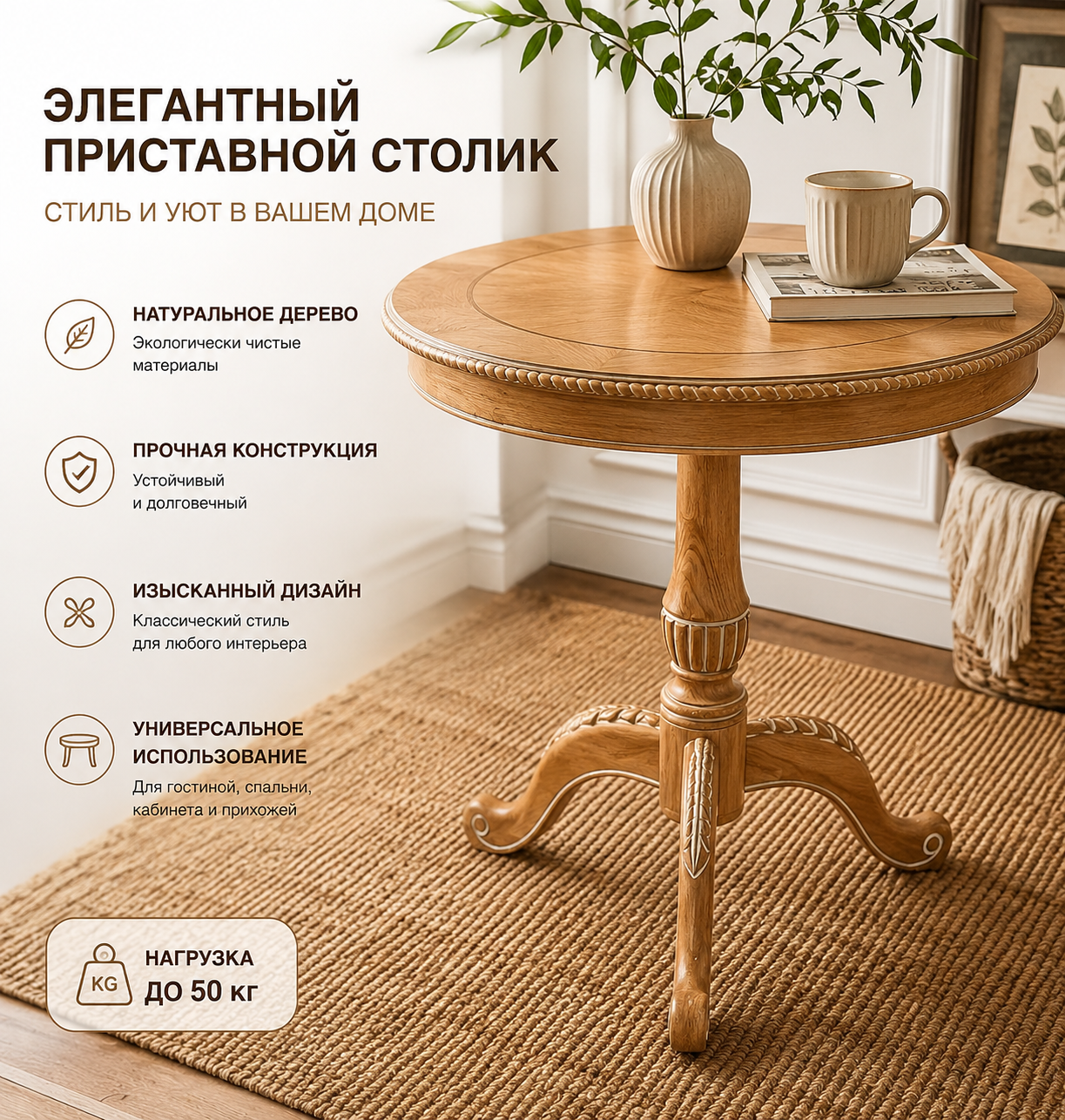 Столик Hera Home "Креативный дизайн", массив дуба, квадратный, 60х60х60 см