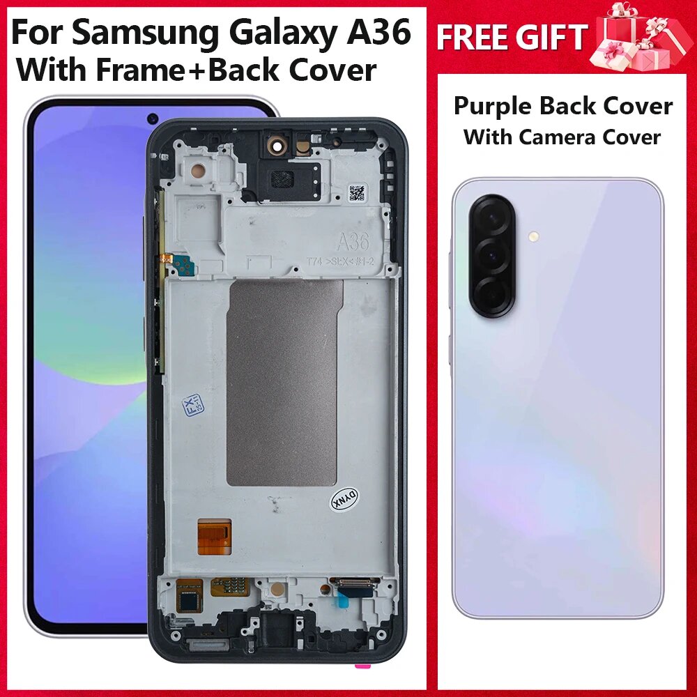 Дисплей Samsung Galaxy A36 с рамкой и задней крышкой, Purple Kit