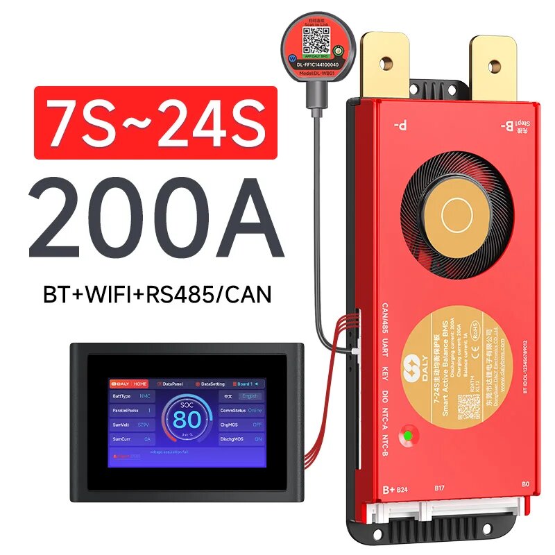 DALY Smart BMS LiFePo4 4S-16S 100-500A с активным балансировкой 1A 7-24S 200ABMS 4.3LCD