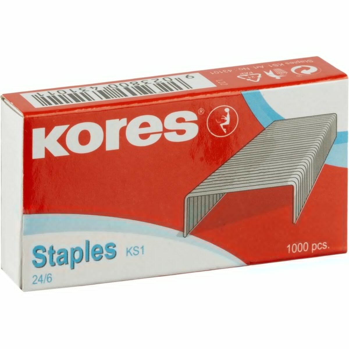 Скобы для степлеров Kores, №24/6, до 25л, никелированные, 1000шт. (60915), 10 уп.
