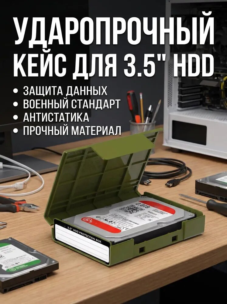 Чехол для жесткого диска, Цветной защитный чехол диска 3.5 дюйма, противоударная сумка настольного - зеленый