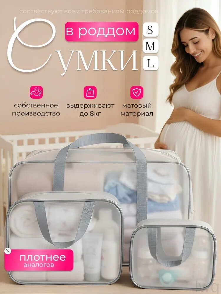 Сумки в роддом прозрачные для беременных набор 3 шт. без наполнения для мамы и малыша