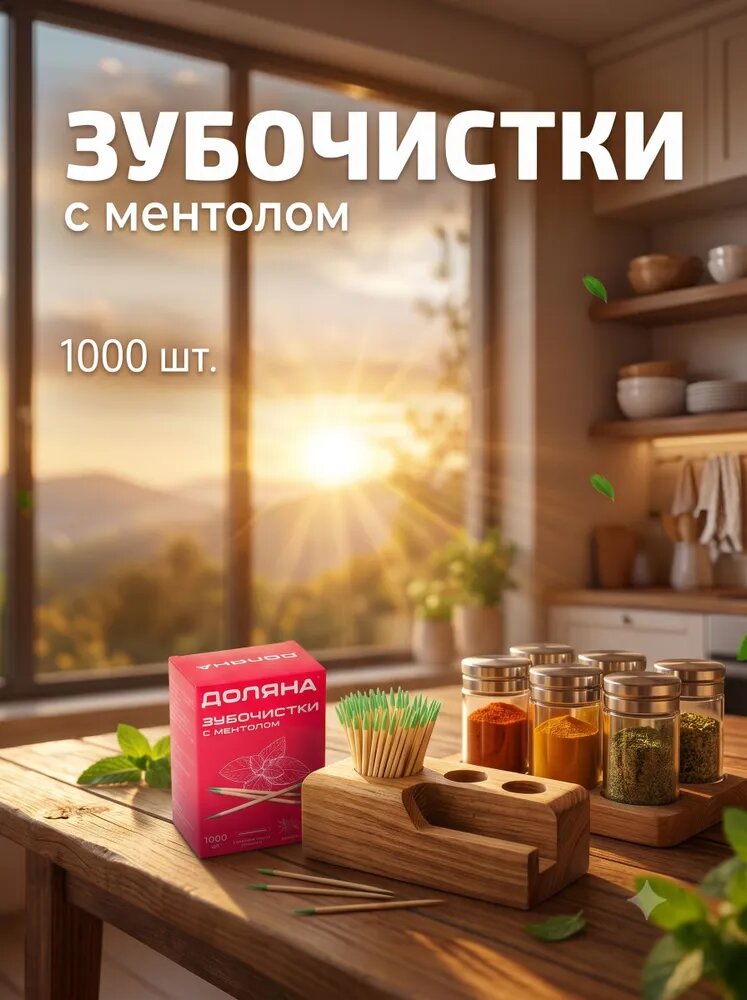 Зубочистки с ментолом Доляна, в индивидуальной полиэтиленовой упаковке, 1000 шт.