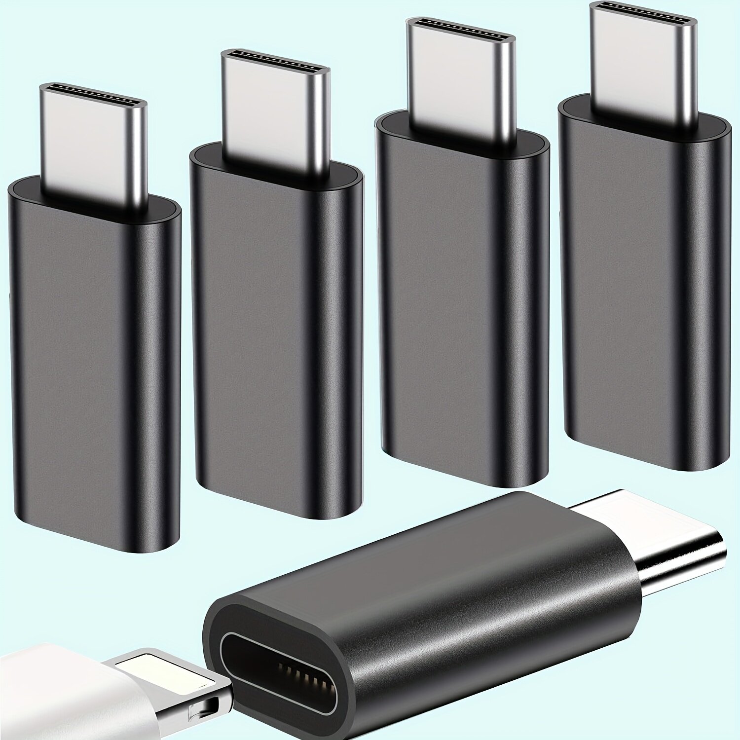 5 шт. адаптер iPhone на USB-C для iPhone 15/15 Pro/15 Pro Max/15 Plus, зарядка и синхронизация данных 480Mbps, переходник с разъёмом Male/Female, для Samsung Z Flip/Z Fold/S23/S22/S21/S20/Note 20/10/10 Plus, без аудио, не для OTG, цвет чёрн