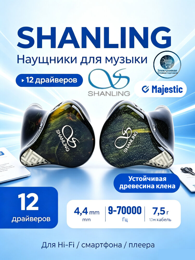 SHANLING Majestic Наушники Flagship 12 драйверами, трибридные внутриканальные 4EST+2DD+6BA, проводные HiFi музыкальные наушники