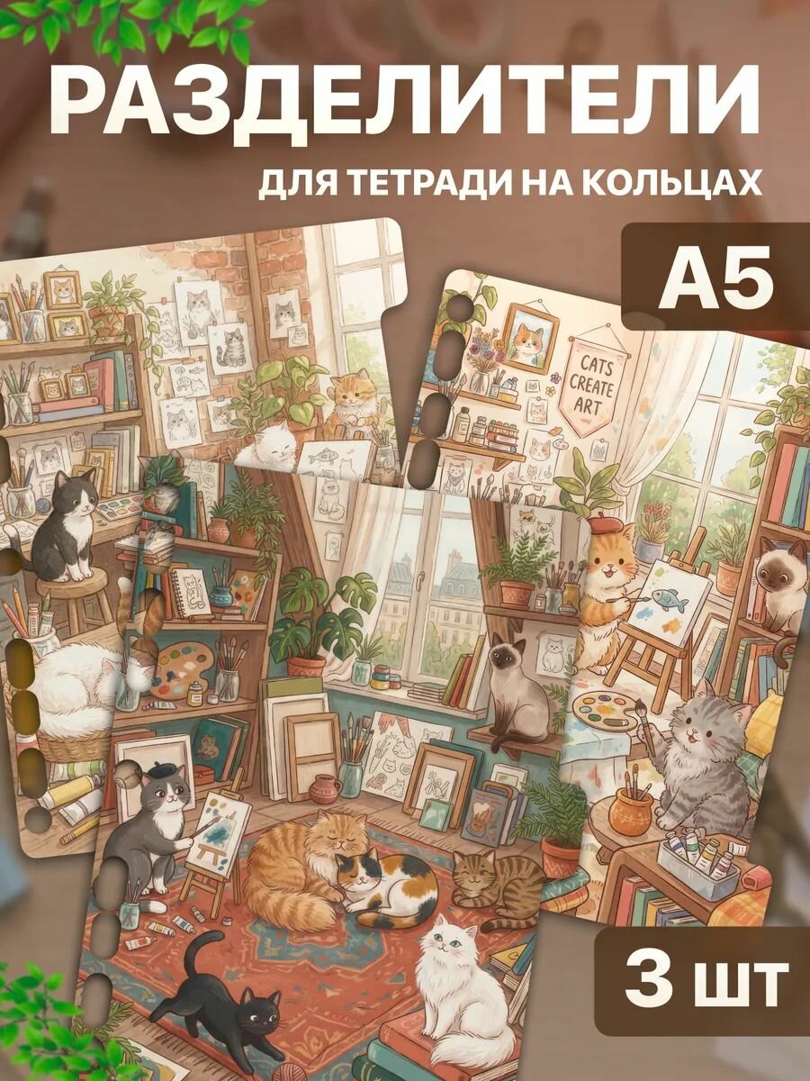 Разделители для тетради на кольцах А5 Котики