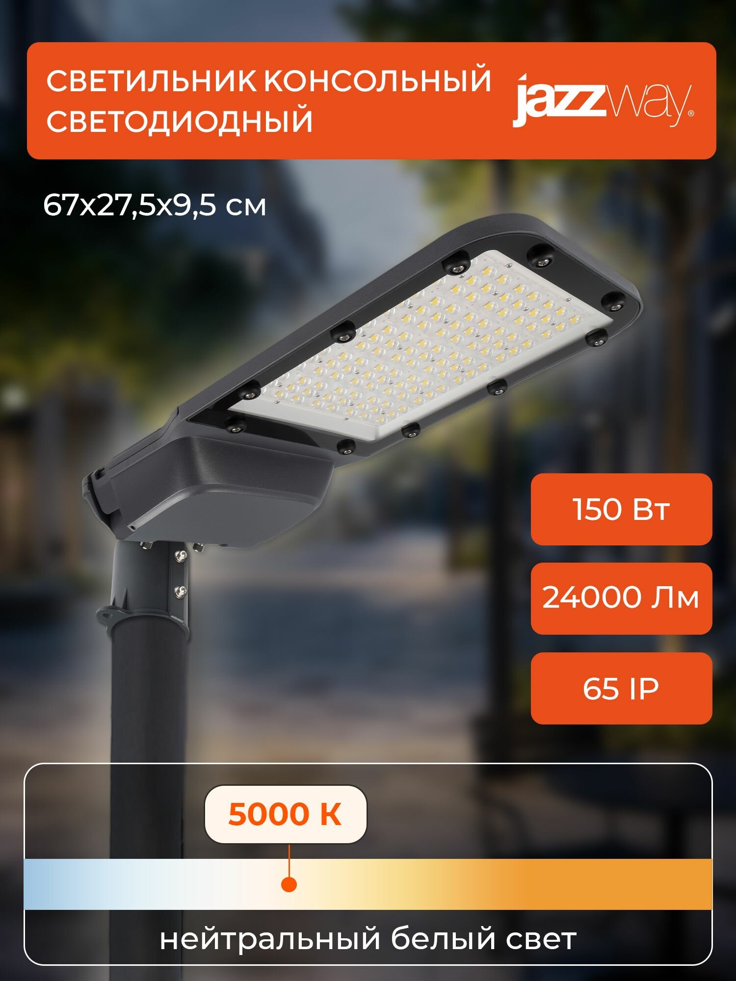 Светильник уличный консольный Jazzway PSL 04-3 150w 5000K GR IP65