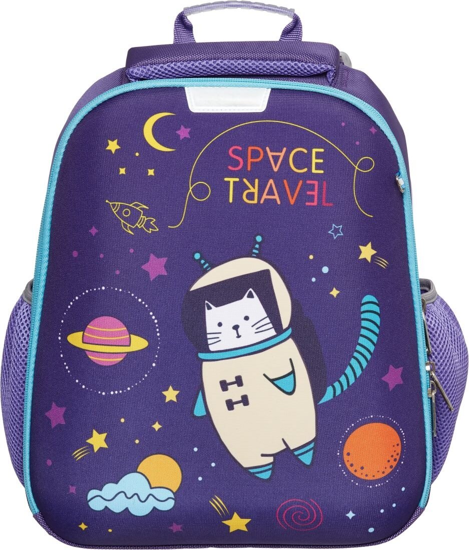 Ранец ортопедический школьный №1 School для девочки, Кот-космонавт, меняет цвет, 2 отделения, эргономичная спинка