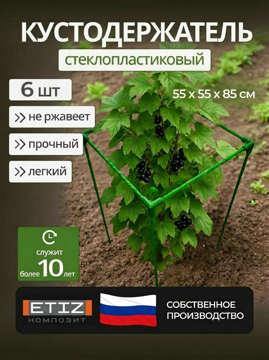 Кустодержатель садовый (стеклопластиковый) 55х55х85, 6 шт. Опора для кустарников и цветов: смородины, малины, клубники, роз, пионов.