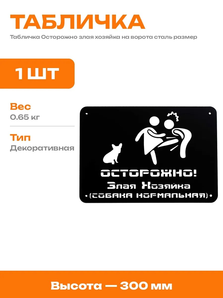 Табличка на забор Осторожно злая хозяйка металл 30х21 см