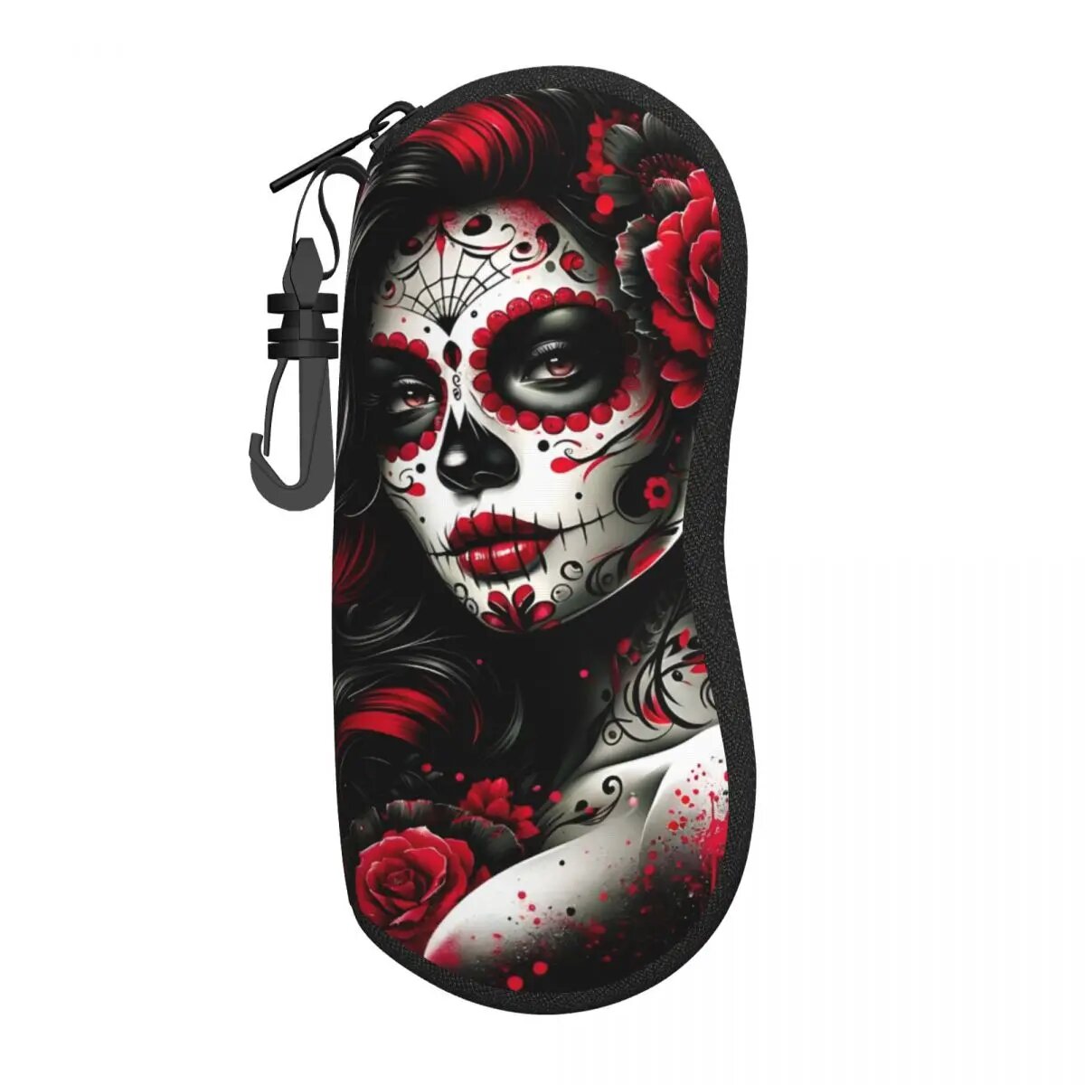 Изготовленный на заказ мексиканский Catrina с сахарным черепом, женский чехол для очков, мягкий неопреновый чехол для очков на молнии, портативная сумка для хранения очков