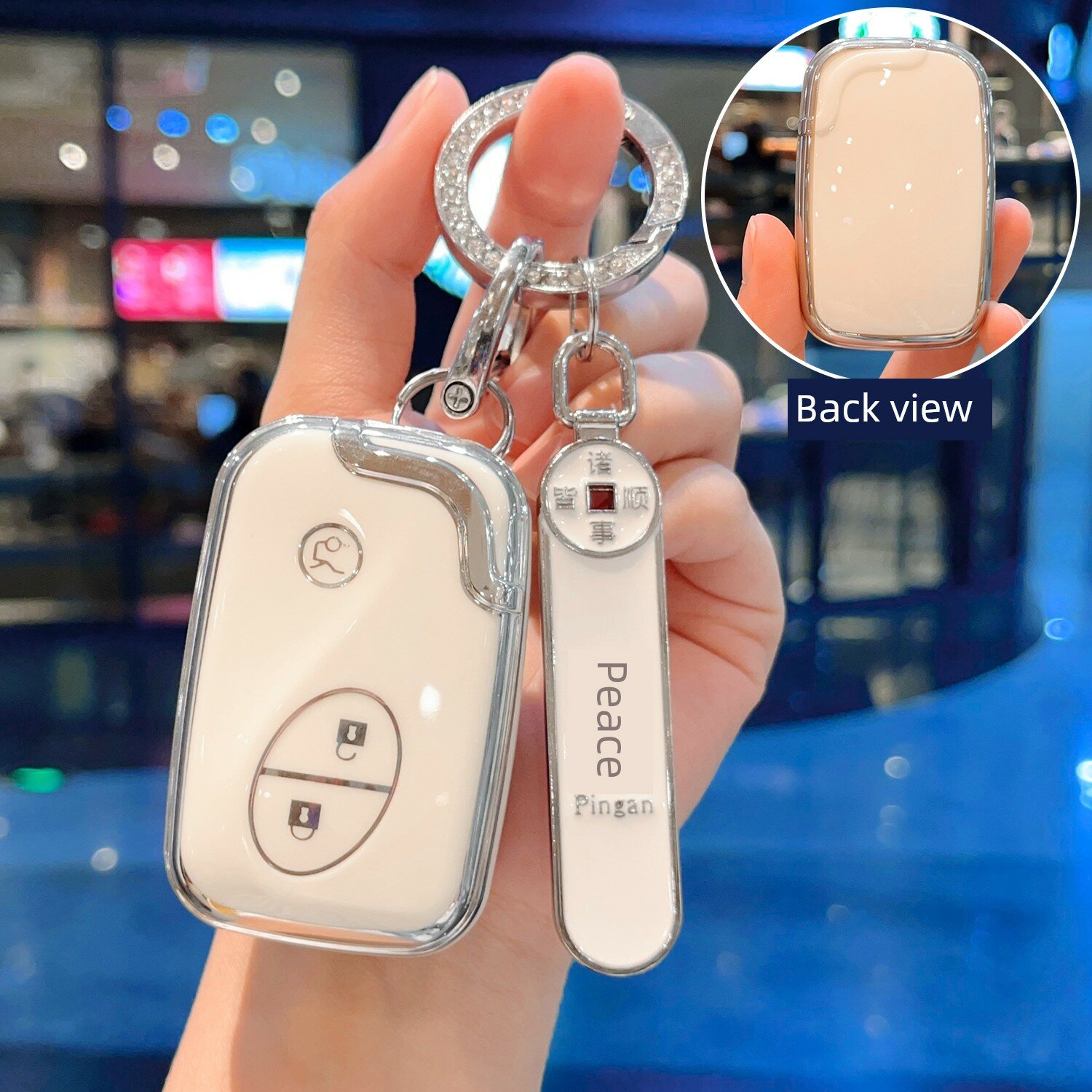 Ключница для Lexus ES200, ES300h, RX300, RX350h - Серебряный край, белый дизайн, стиль A номерная табличка