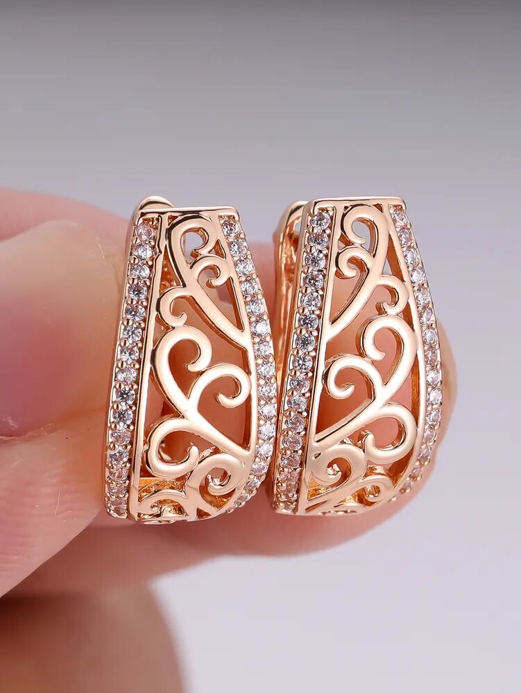 Серьги конго, фианит, размер 18 мм, золотистый — фото 1