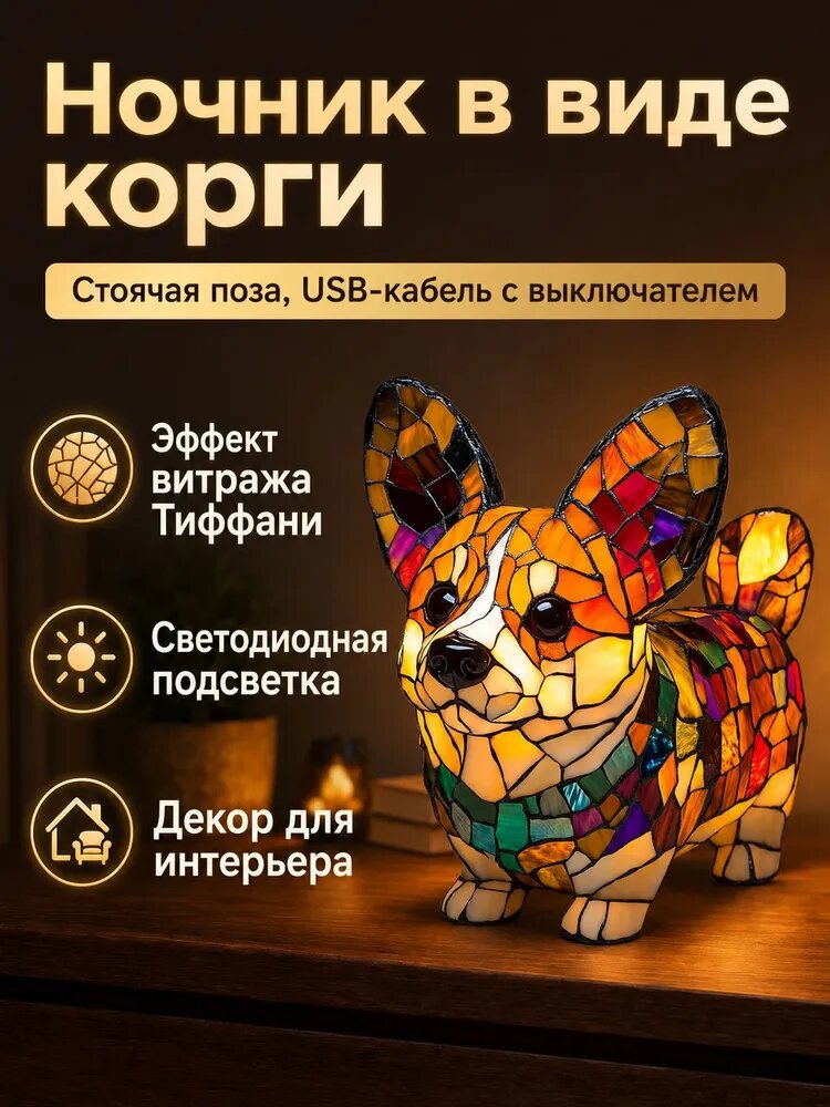 Сувенирная Рыже-белый Тиффани с чёрными контурами и янтарными бликами, высота 17.16 см, длина 19.16 см