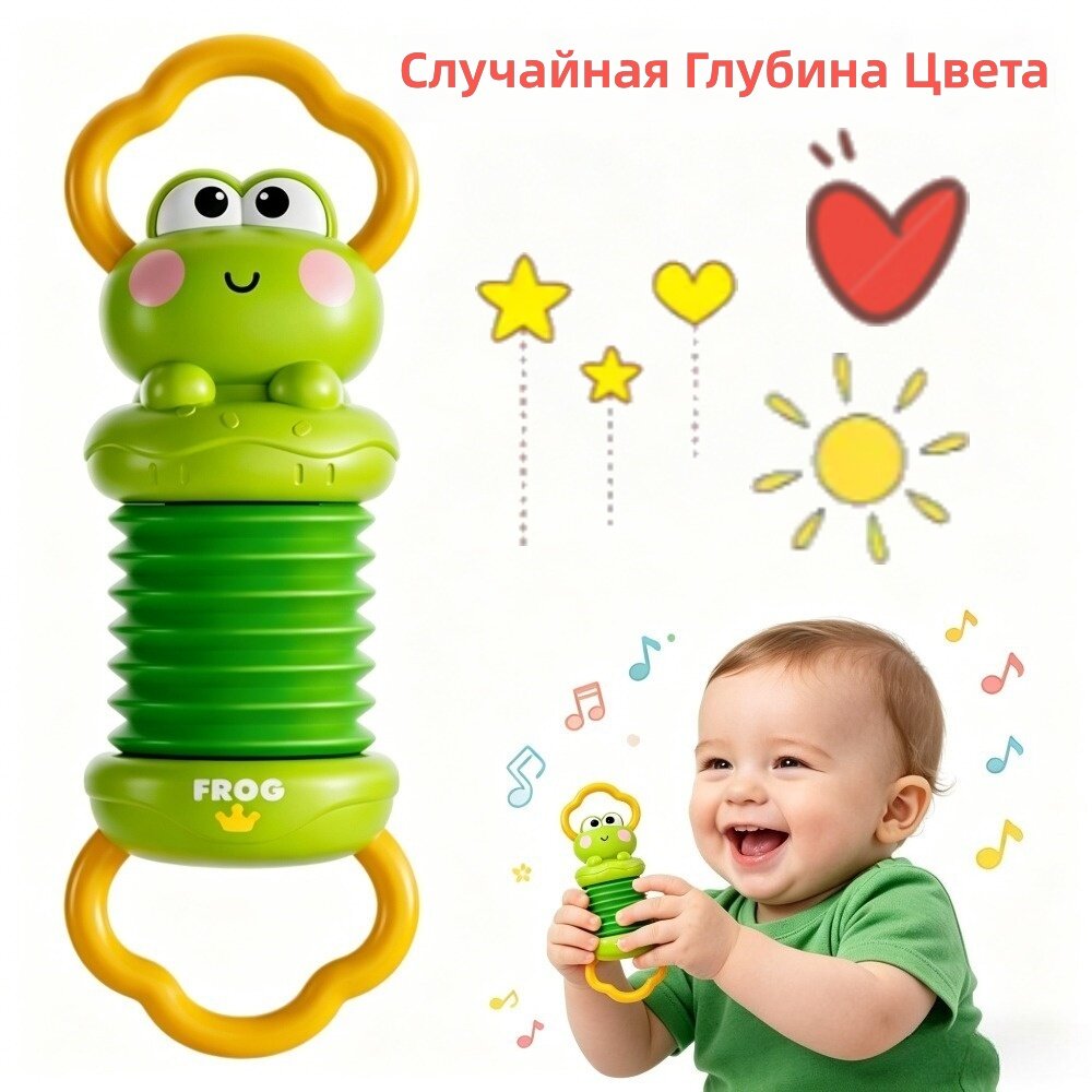 Зеленая интерактивная игрушка-колокольчик в форме лягушки-единорога для младенцев и малышей