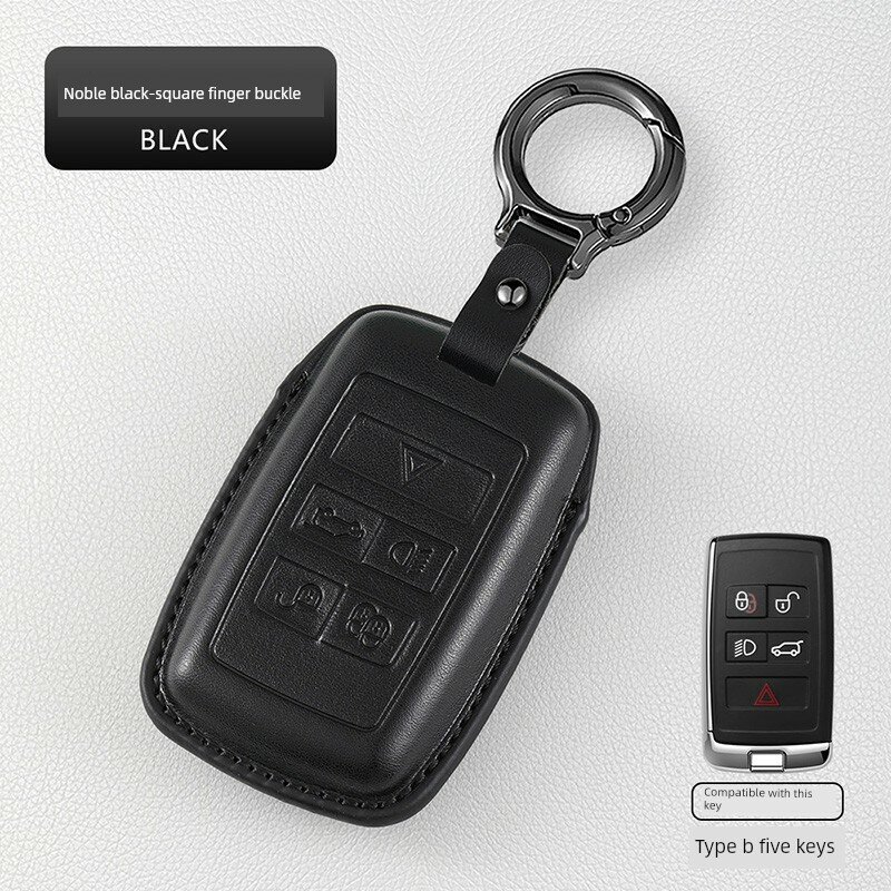 Кожаный чехол для ключа Jaguar для моделей XFL/XEL/XJL - черный квадратный пальцевый замок (5-кнопочный)