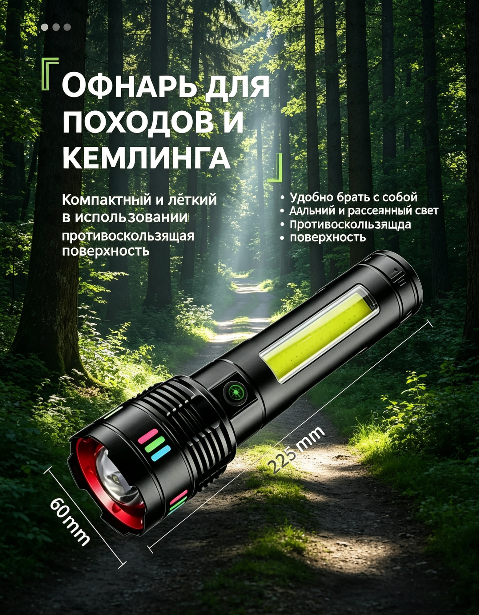 Фонарь аккумуляторный "Царь", светодиоды, USB-зарядка, IP65,