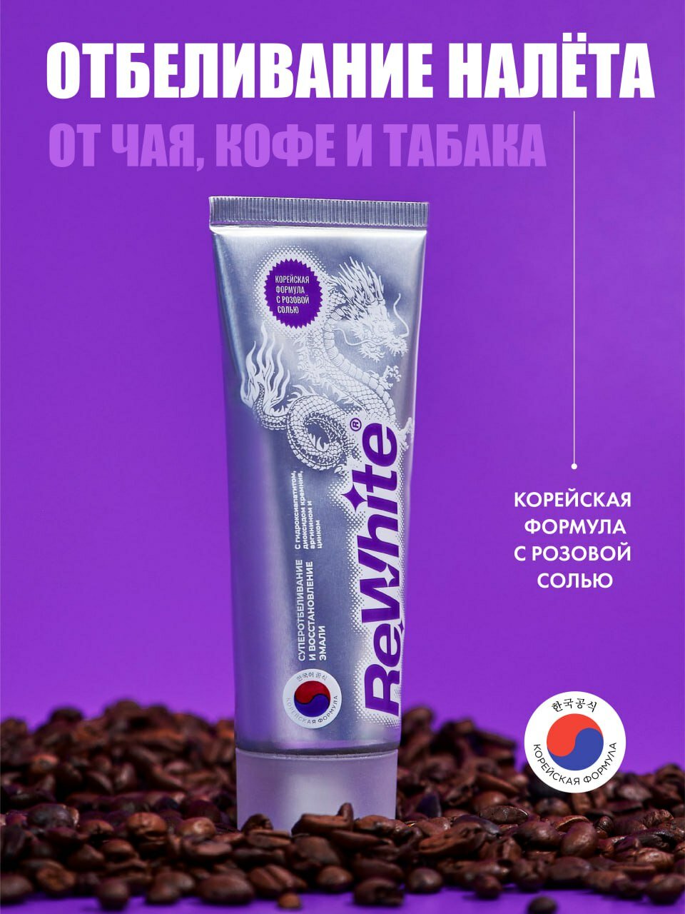 Зубная паста премиум-класса корейская отбеливающая от чая, кофе и табака