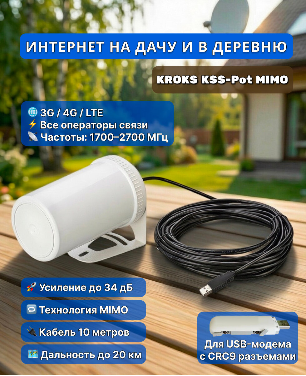 Облучатель спутникового рефлектора в герметичном боксе для установки USB модема, KROKS KSS-Pot MIMO (CRC9)