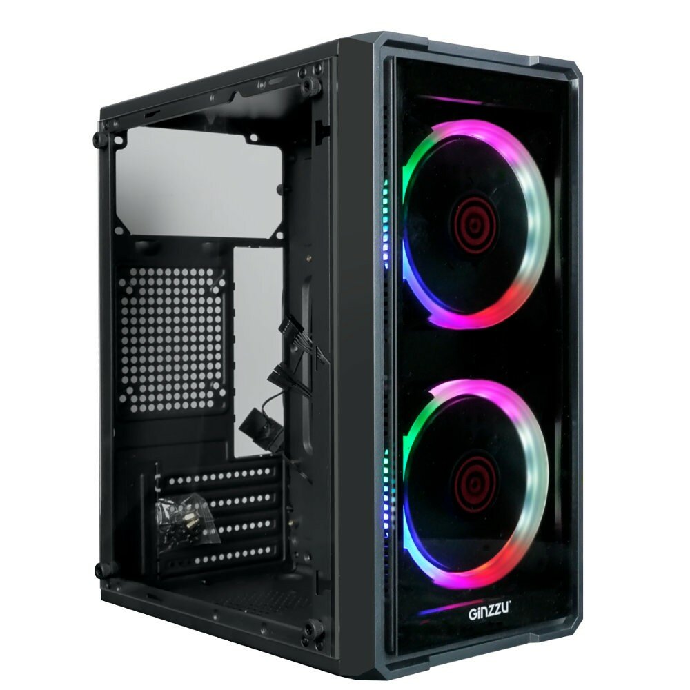 Ginzzu Корпус B177 2 USB 2.0, AU FAN 2 12 LED передняя и боковая панель стекло