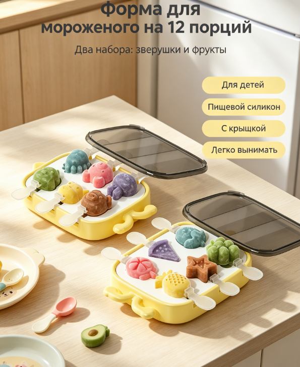 Форма для мороженого силиконовая с крышкой, 6 ячеек, детская формочка для домашнего льда, фруктового мороженого