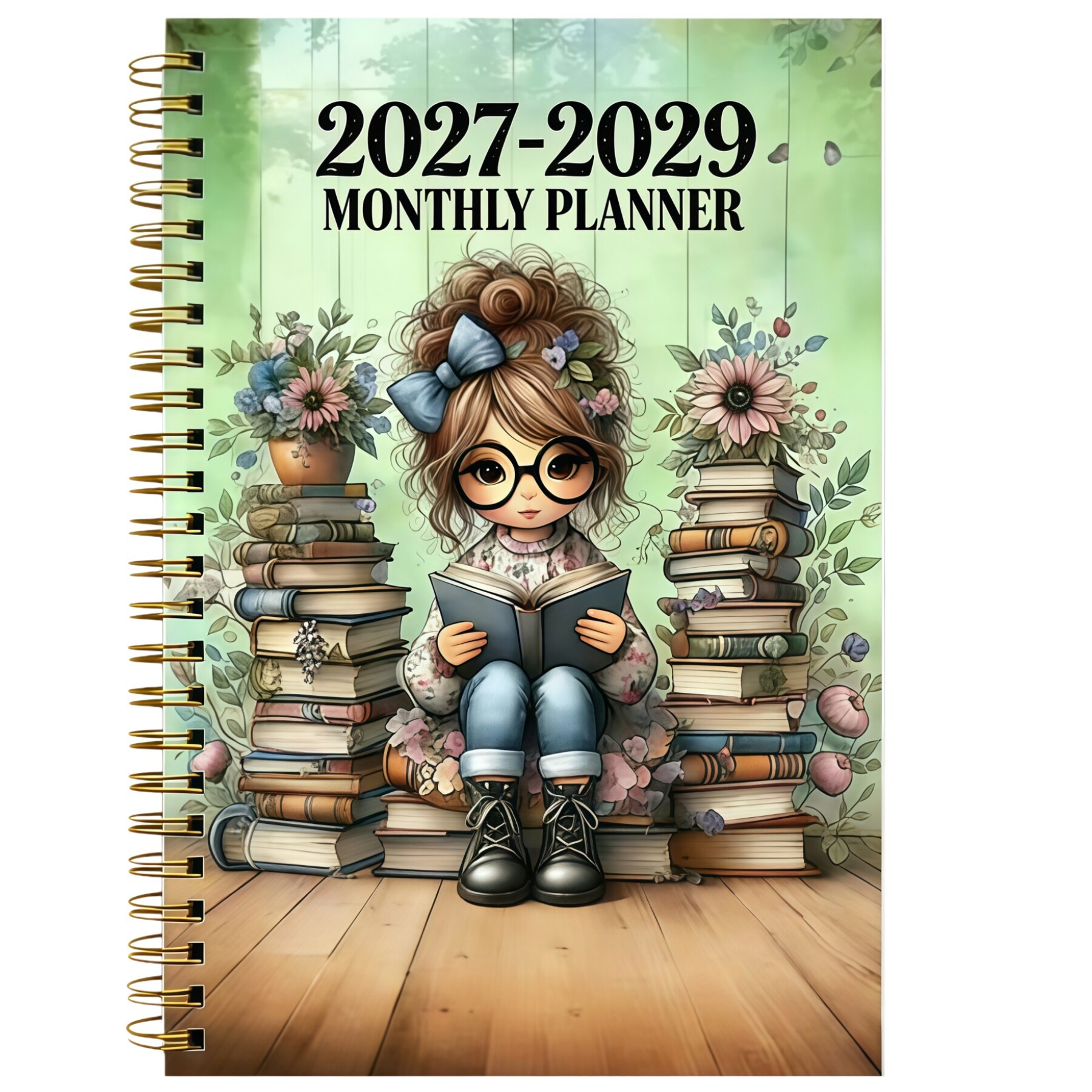Ежемесячный планировщик на 2027-2029 (3 года, 36 месяцев), стиль Reading Girl, 40 листов, твердая обложка, с календарем, напоминаниями о праздниках, стеной желаний и маркерами важных дат