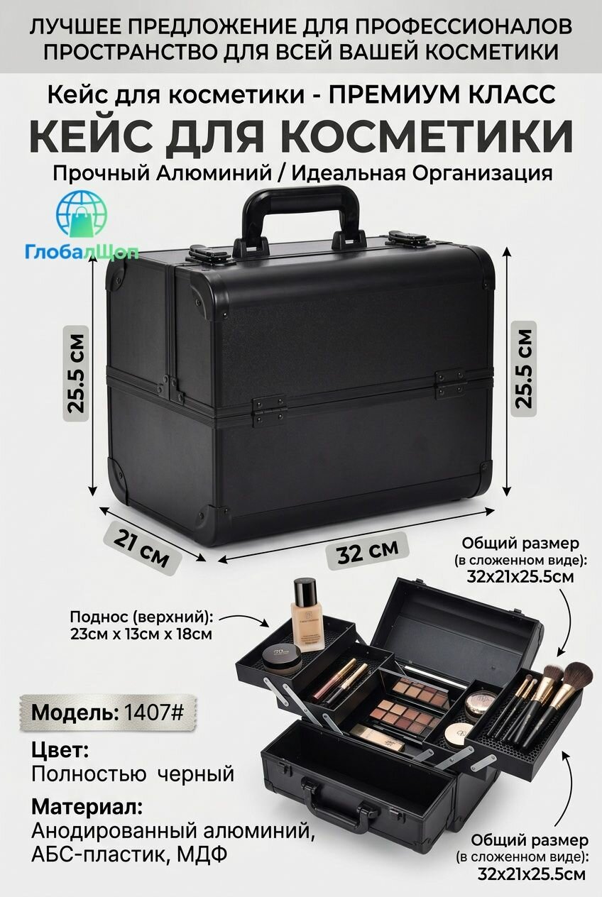 Профессиональный бьюти кейс для визажиста для хранения косметики и принадлежностей для макияжа