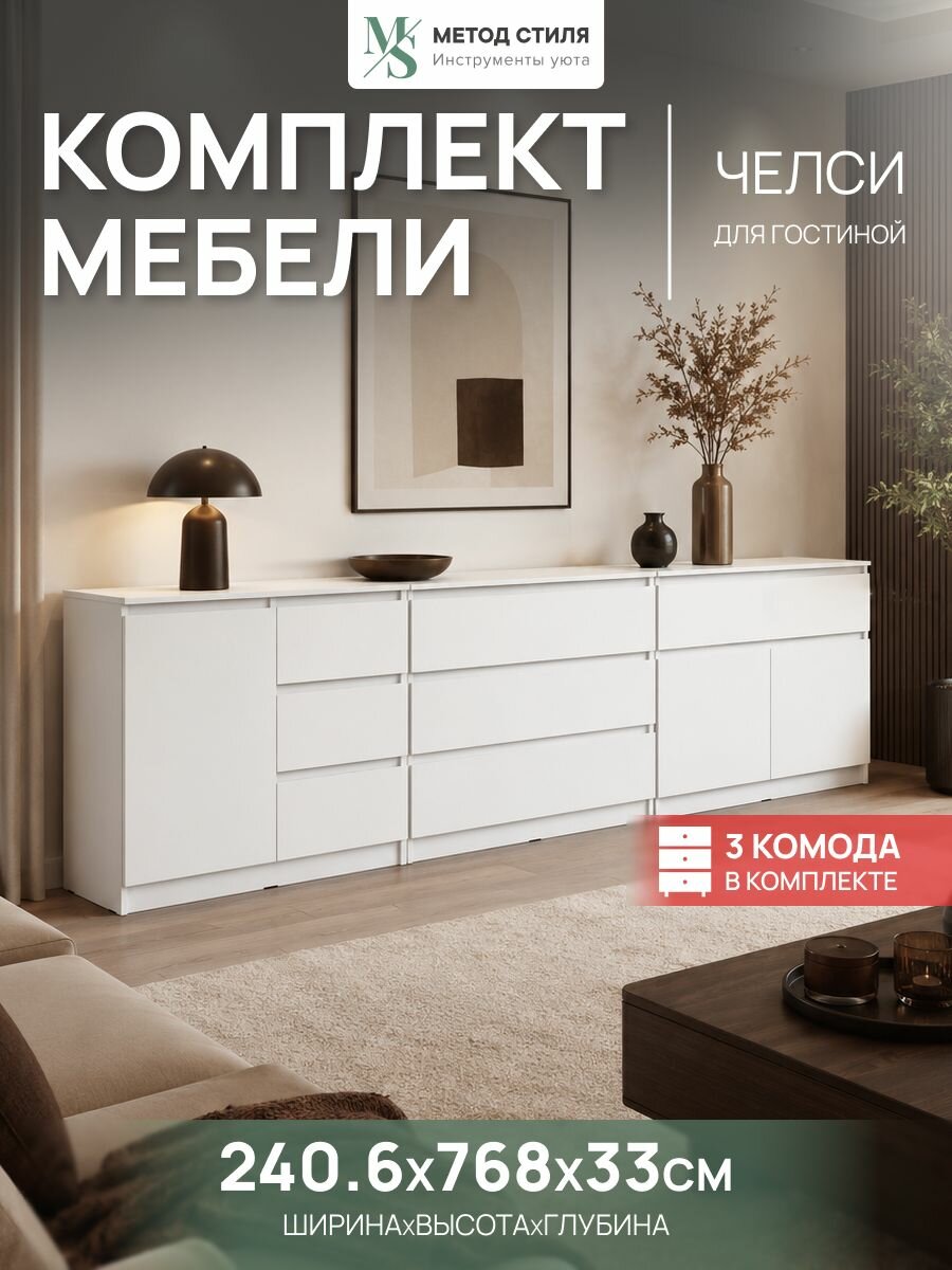 Комплект мебели для гостиной Челси (композиция 1) Белый глянец холодный/Белый