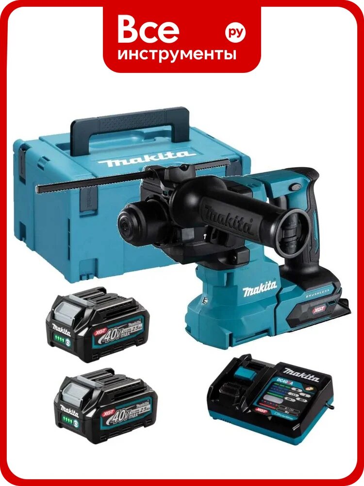 Перфоратор аккумуляторный Makita 3 режима, XGT 40В BL AWS AVT XPT, 20мм, 2,1 Дж, SDS plus,2xBL4025, DC40RA HR010GD201