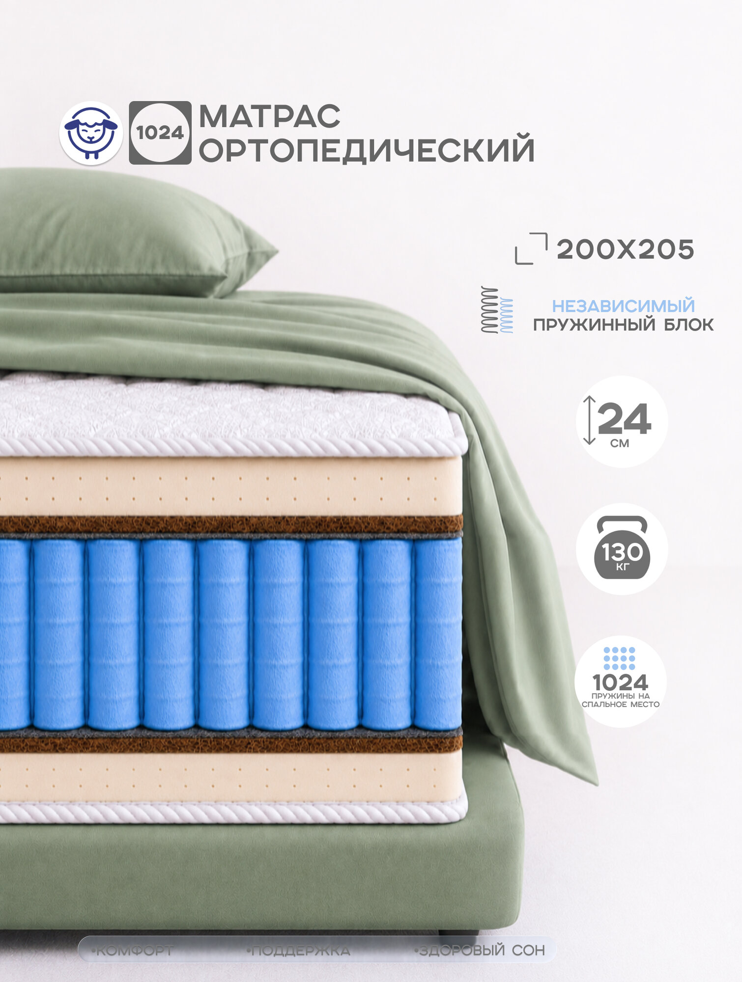 Матрас 200х205 см, Ортис "Премиум Триумф" ортопедический с латексом