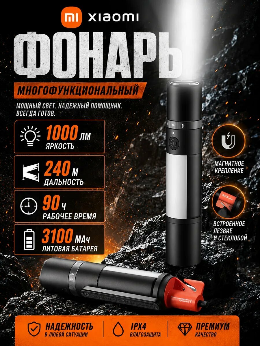 Многофункциональный ручной фонарь Multi-Function Flashlight для дома, автомобиля и активного отдыха — фото 1