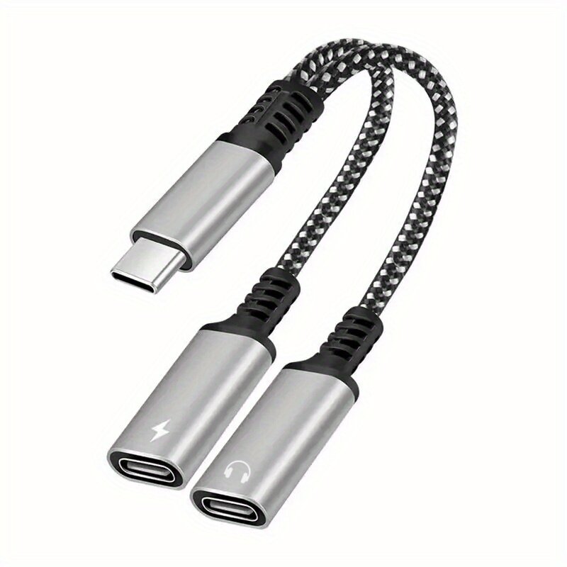 Кабель-переходник для наушников 2-в-1 USB Type-C на Type-C (гнездо), аудиоадаптер для музыки и звонков, серебристый
