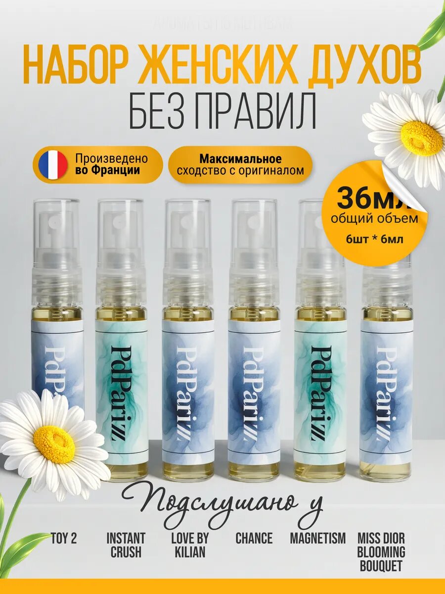 Духи набор пробников стойкие шлейфовые 6шт по 6мл