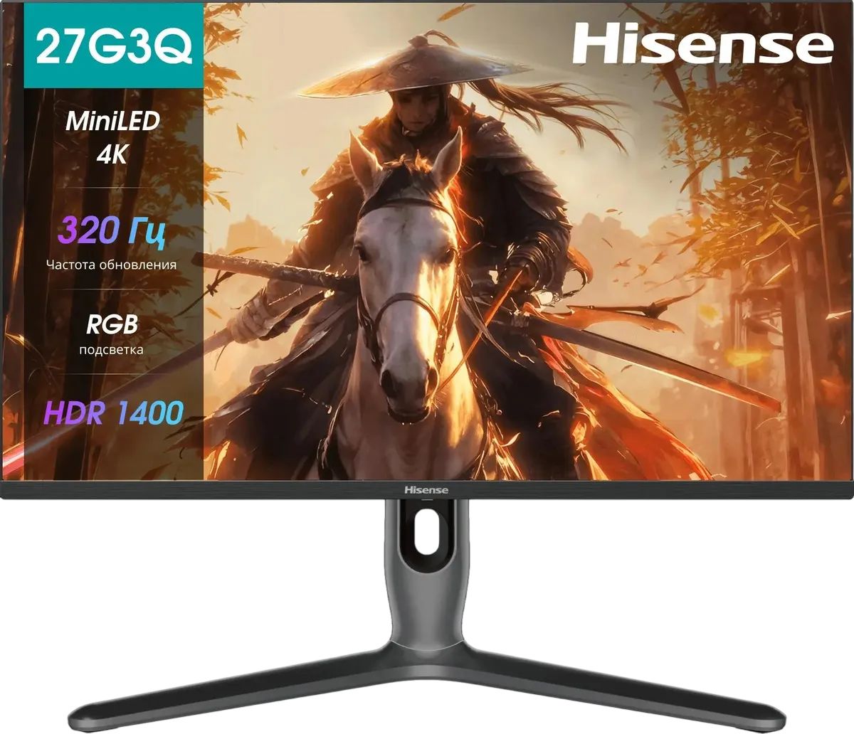 Монитор Hisense/ 27"/3840x2160, IPS/MiniLED, Local Dimming 1152 zone, 16:9, матовый, 160Hz(UHD)<-> 320Hz(FHD), время отклика 1мс, 350кд/м2, 1000:1, DisplayPort, HDMI*2, Type-C, USB HUB 3, черный, 2025
