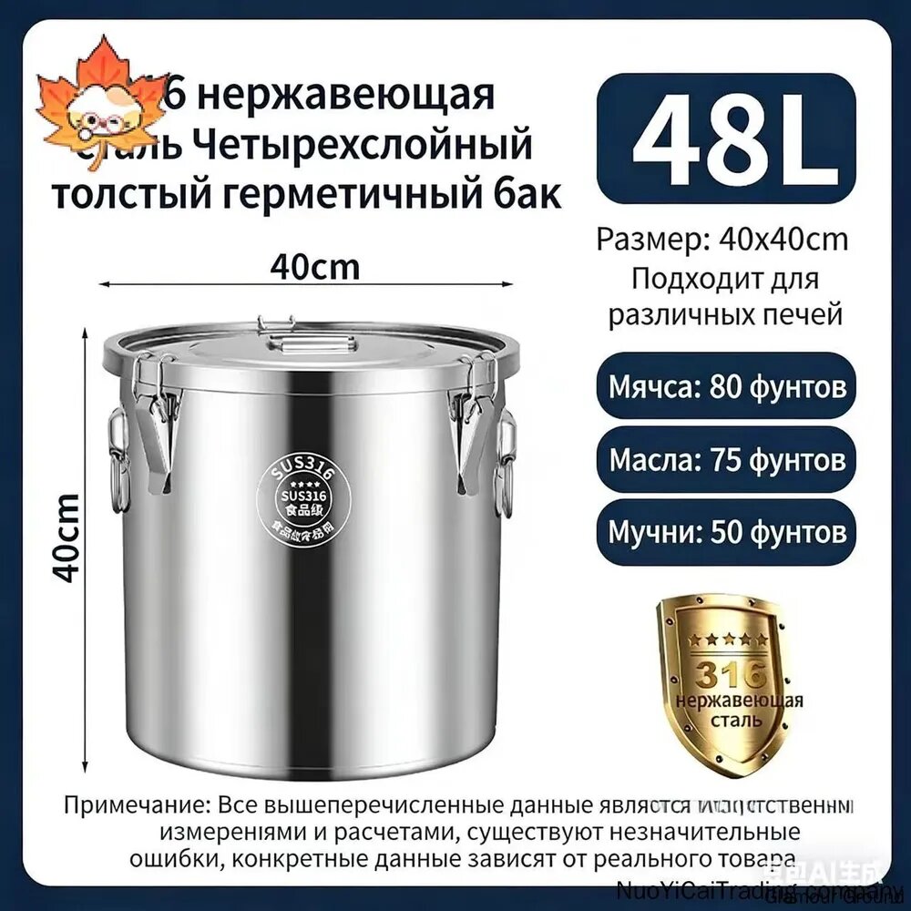 Кадка для продуктов, Нержавеющая сталь, 48 л