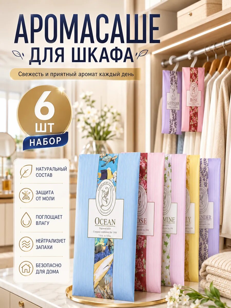 Подвесные аромасаше, набор из 6 штук, разные ароматы