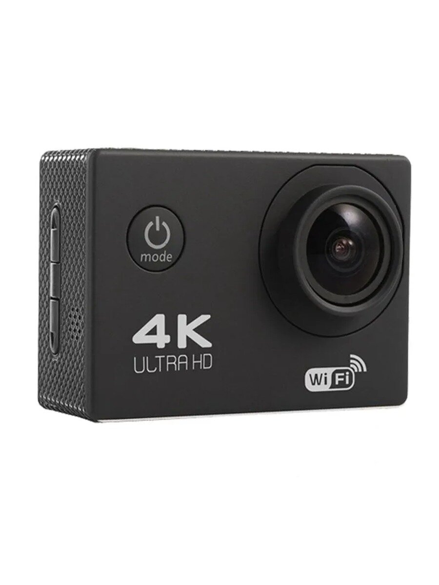 Экшн-камера 4K Ultra HD с Wi-Fi, дисплеем 2,0" и креплениями, чёрная