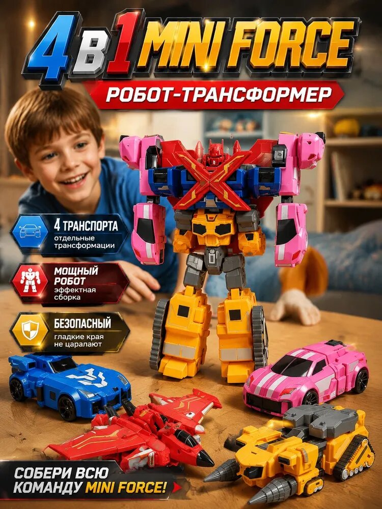Mini Force(Мини-специальная команда), МиниФорс игрушка, Подарки для детей, Деформационный робот, S2, 24CM, 4 ШТ