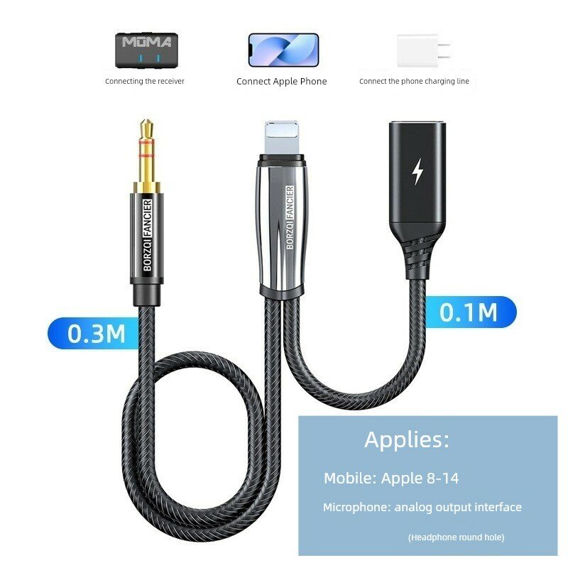 Кабель 3.5 мм на Apple Lightning 2-в-1 аудиокабель гибридная зарядка и передача аудио для смартфона 1м