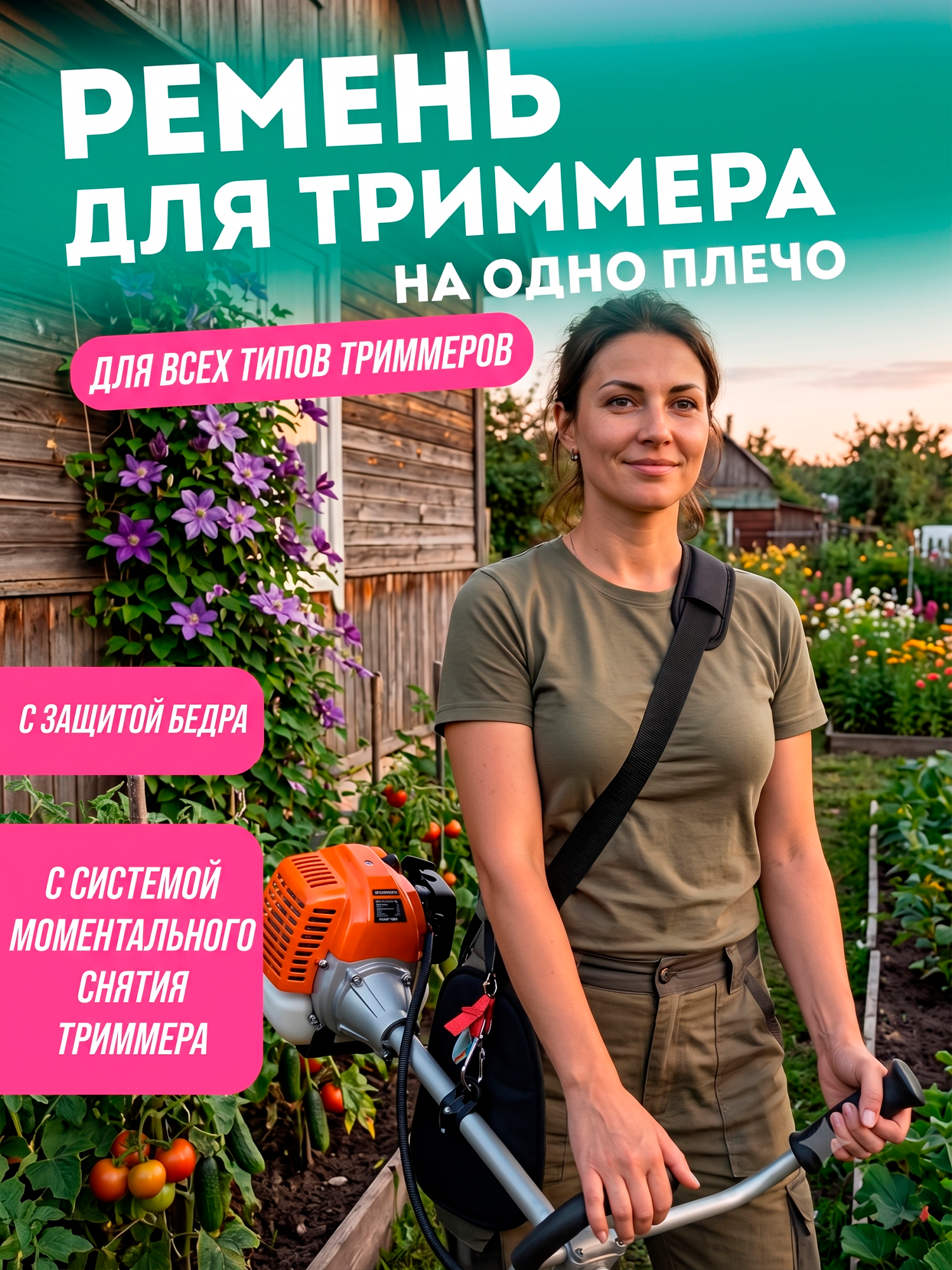 Ремень для триммера ранцевый на 1 плеча, удобная фиксация, защита бедра