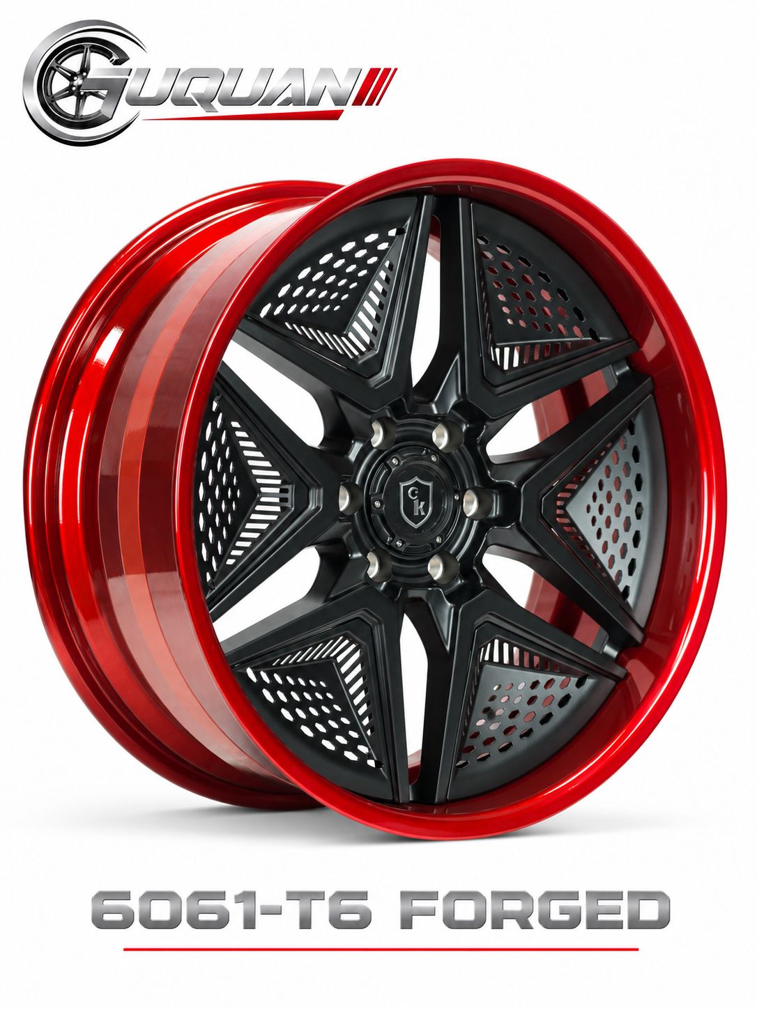 Кованый колесный диск CK 4200E2295-1 R22 9.5J ET0 6x139.7, матовые черные спицы, красный обод Candy