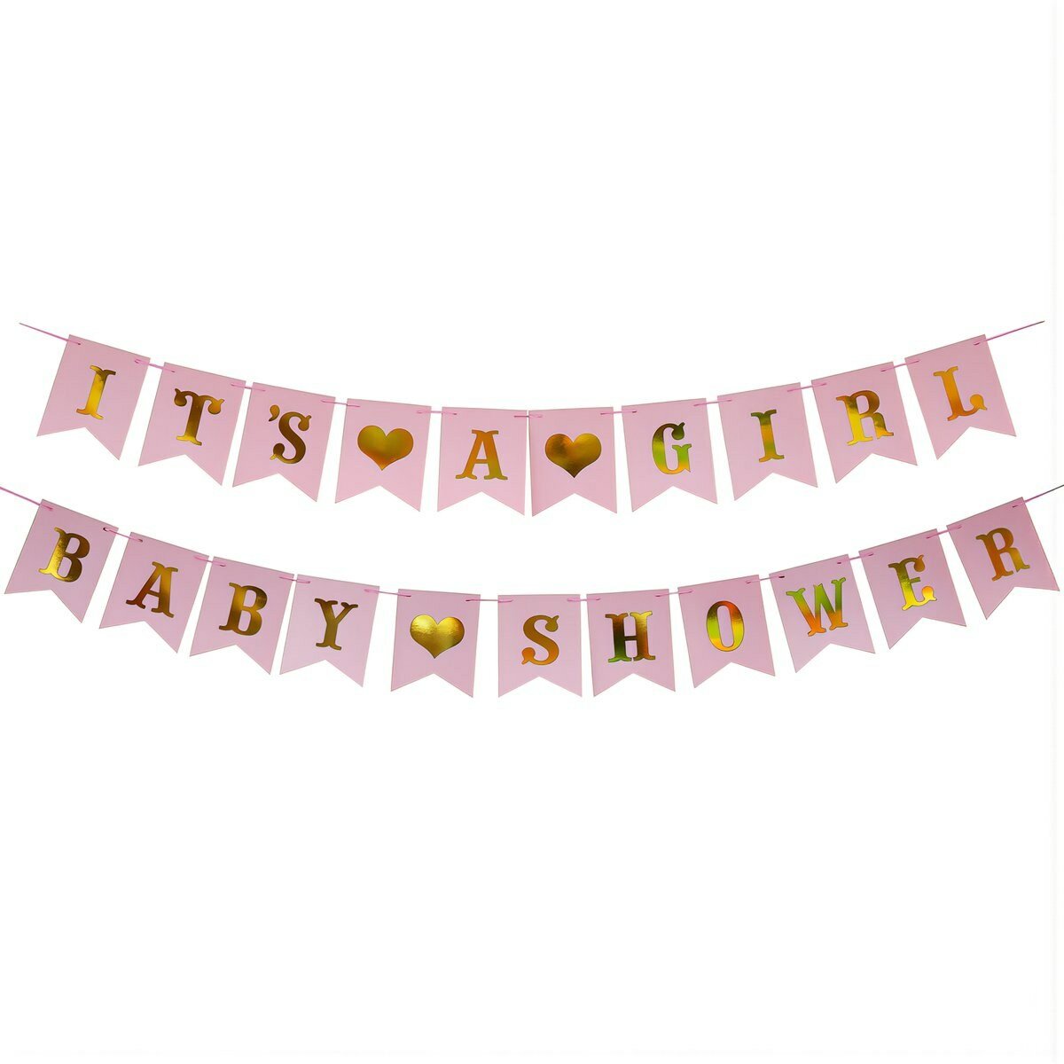 Флажковая гирлянда для праздника розовая baby shower золотые надписи декор для встречи новорожденной девочки оформление семейного вечера фотозоны интерьера помещения
