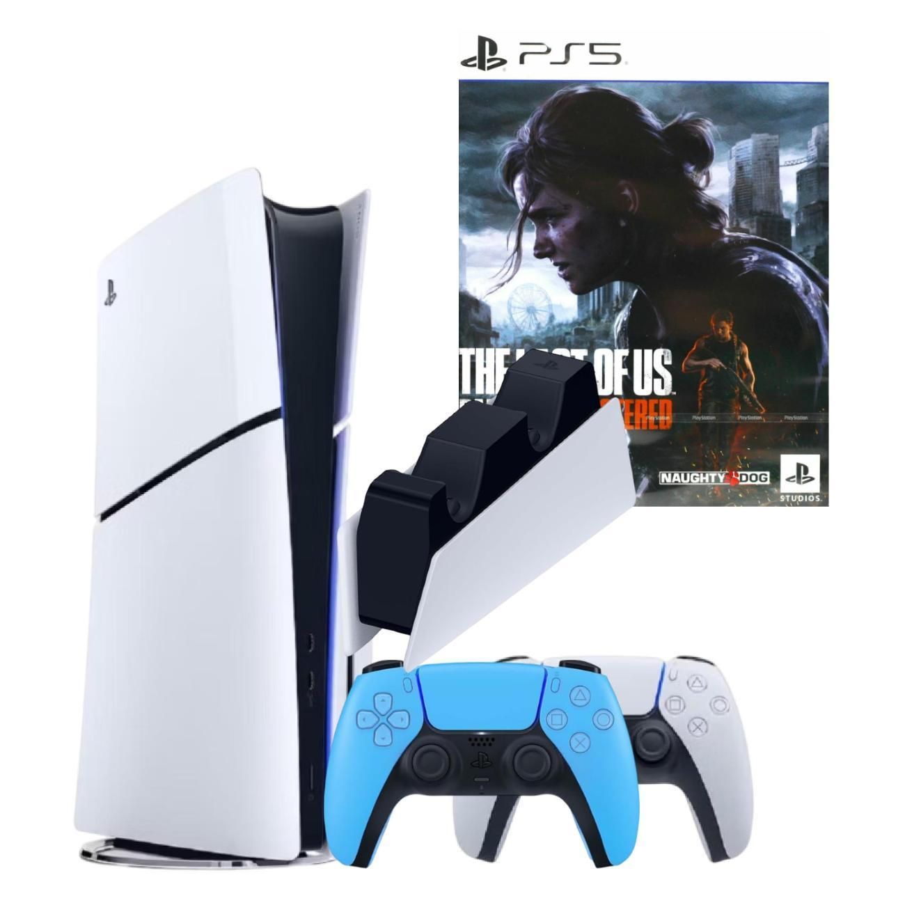 Игровая приставка Sony PlayStation 5 Slim Disk + 2й геймпад голубой + игра The Last Of Us ll + станция зарядки